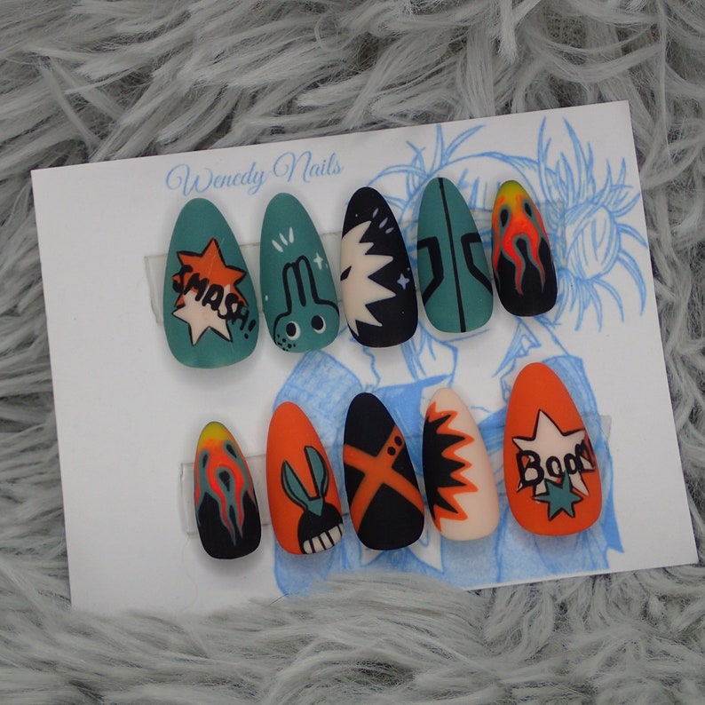 Matte Anime Nails Deku Cute Press On Nails Bakugo Nails Custom Pressons