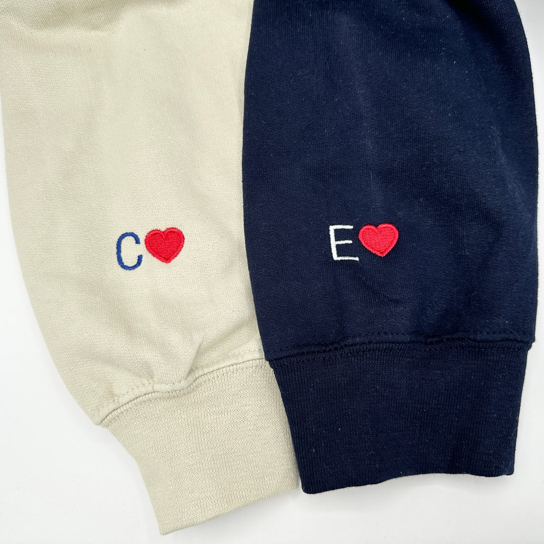 Custom Embroidered Initial Heart Sweatshirt | Personalized Couples ...