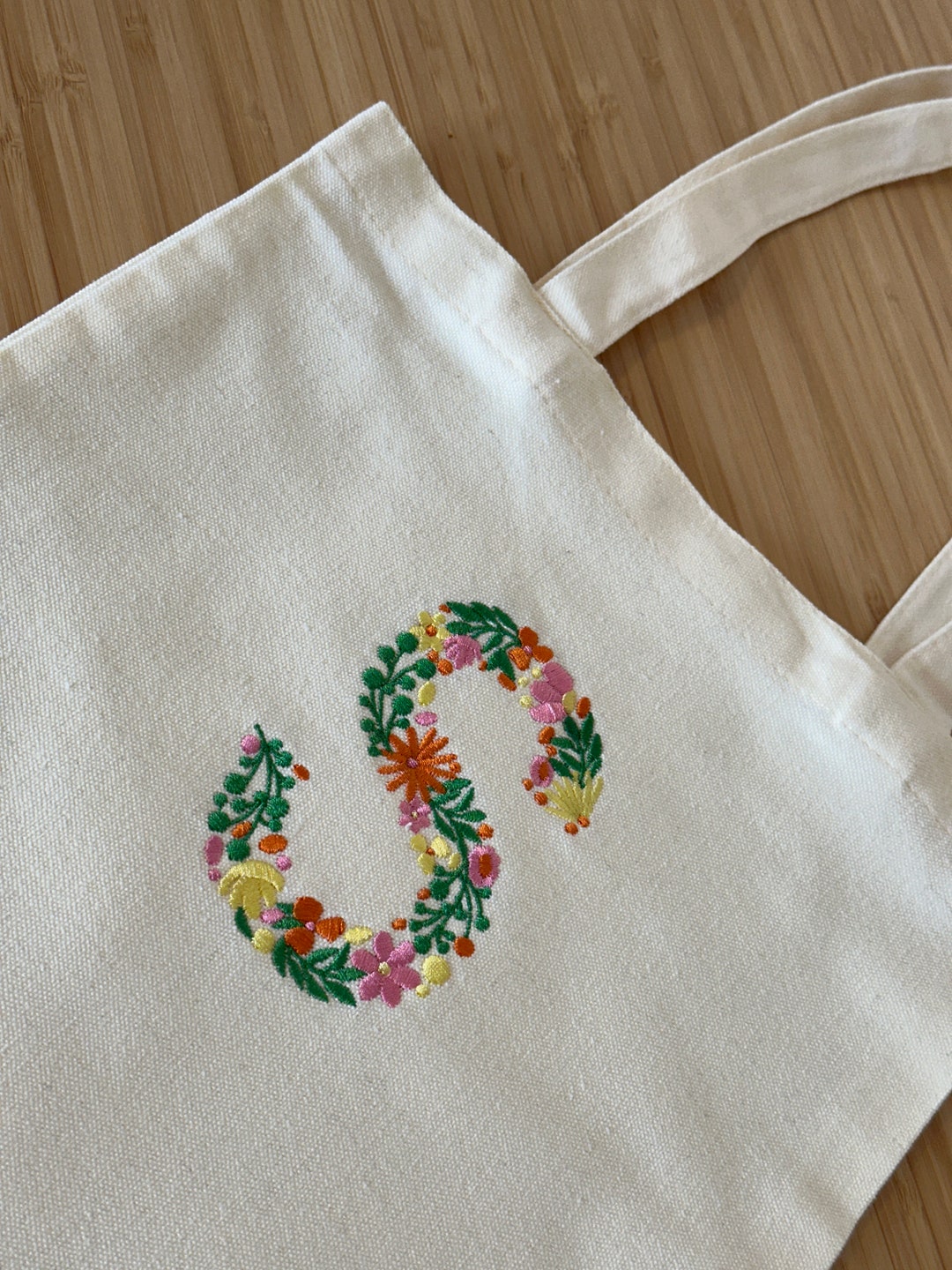 Custom Initial Bag Flower Embroidered Tote Bag Cute Floral Tote Bag ...