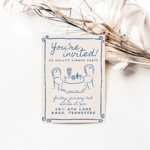 Vintage Dinner Party Invitation Template, Editable Cafe Style Cocktail ...