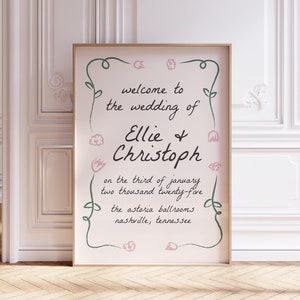 Hand Drawn Wedding Welcome Sign: Spring Floral Border Canva Template - Etsy