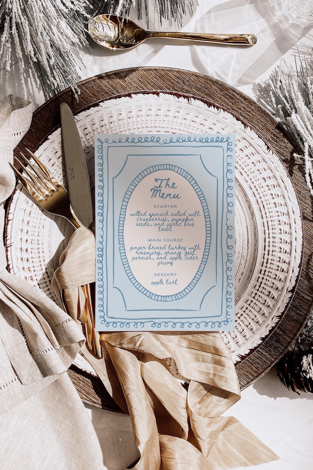 Light Blue Menu Template for Coastal Wedding Theme, Hand Drawn Spring ...