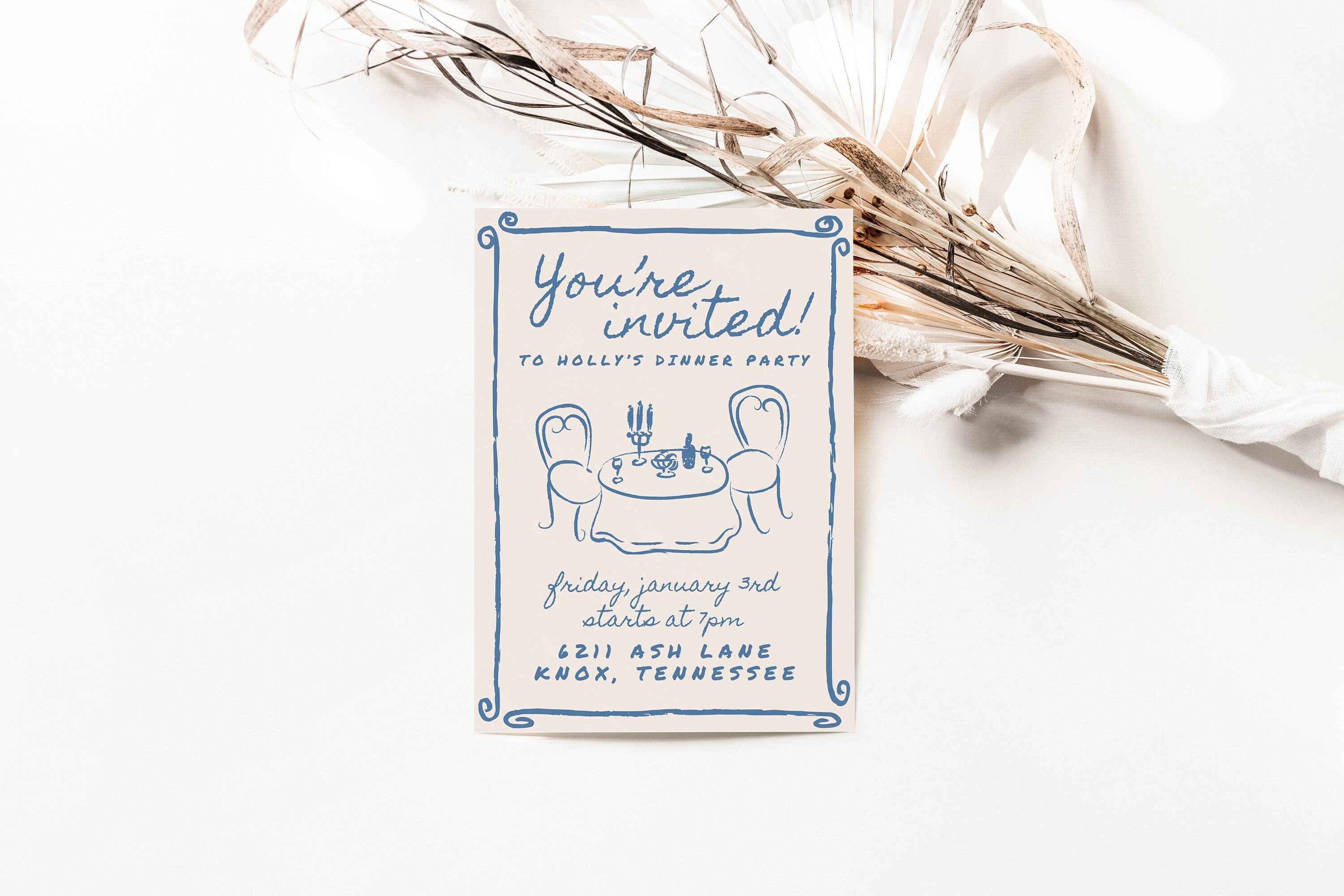 Vintage Dinner Party Invitation Template, Editable Cafe Style Cocktail ...