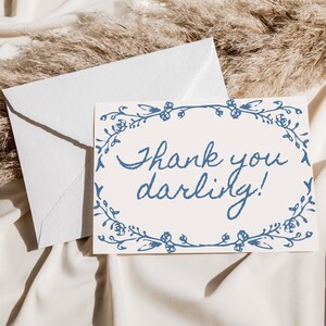 Thank You Card: Blue Floral Hand-drawn Design (editable Canva Template ...