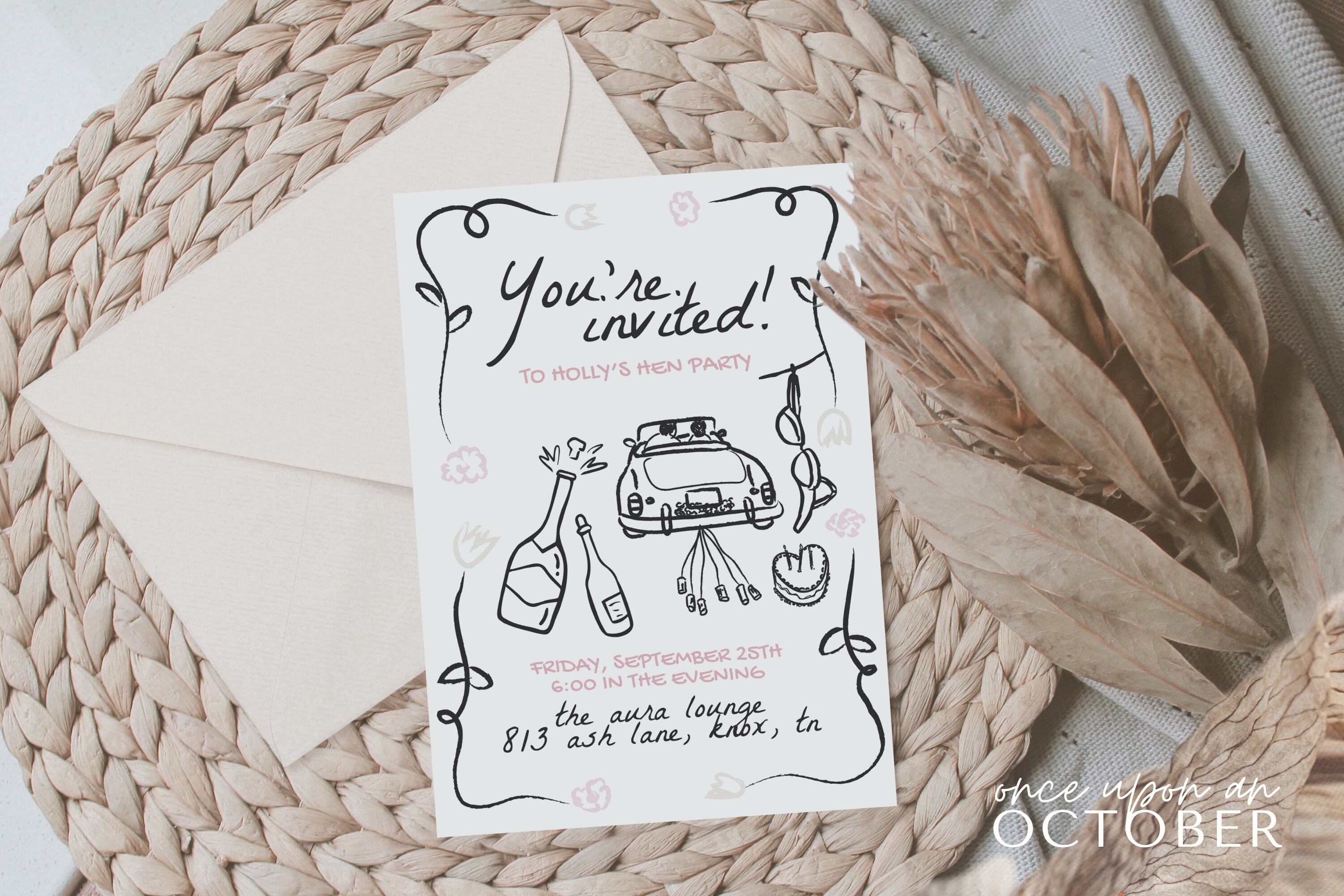 Retro Illustrated Bachelorette Party Invite, Editable Hen Party ...