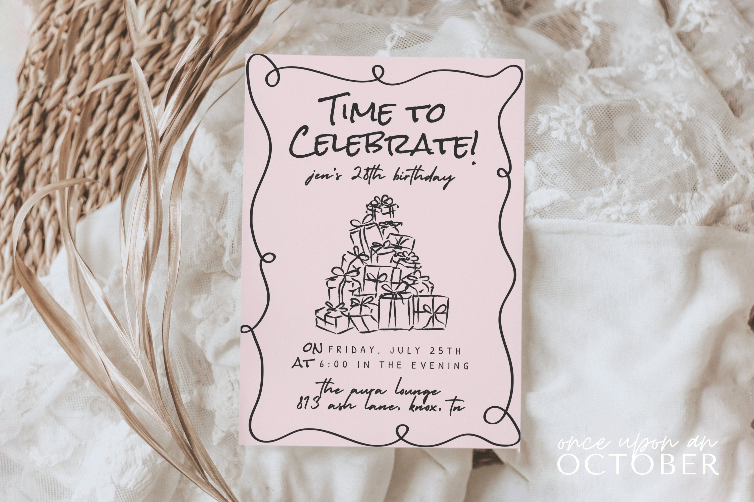 Printable Birthday Party Invitation Template With Pile of Gifts ...
