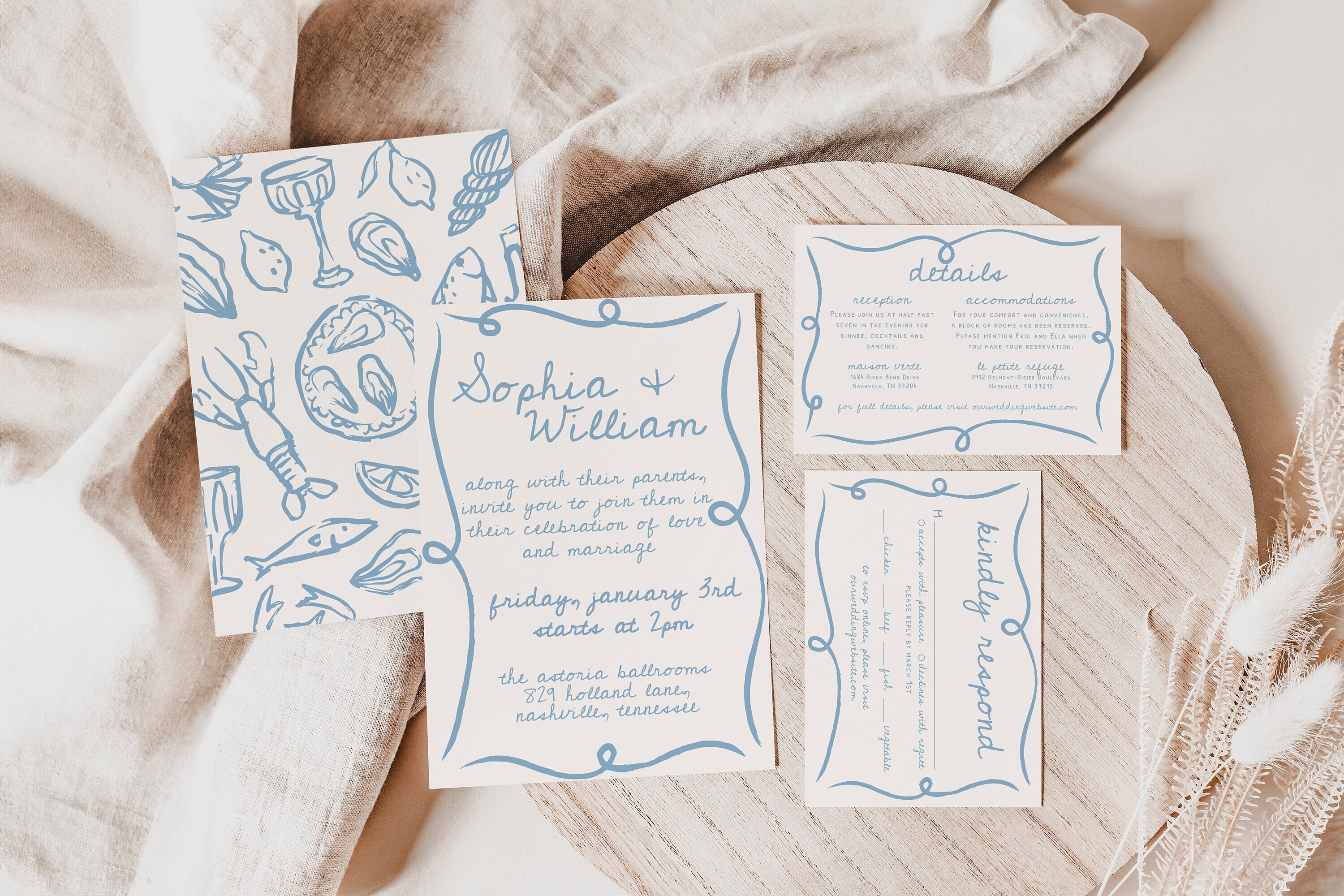 Wedding Invitation Suite Template Set for Coastal Destination Theme ...
