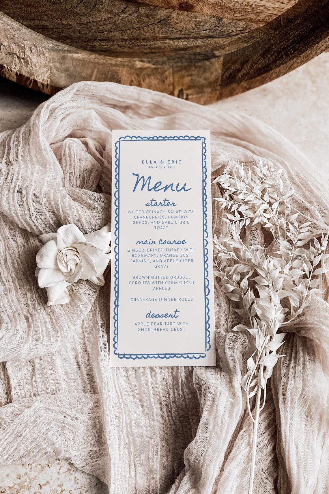Menu Template for Blue White Coastal Wedding Theme, Hand Drawn Dinner ...
