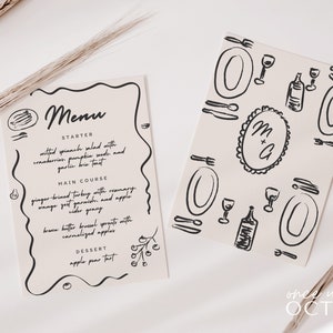 Menu Template for Vintage Wedding Theme, Hand Drawn Dinner Party Menu ...