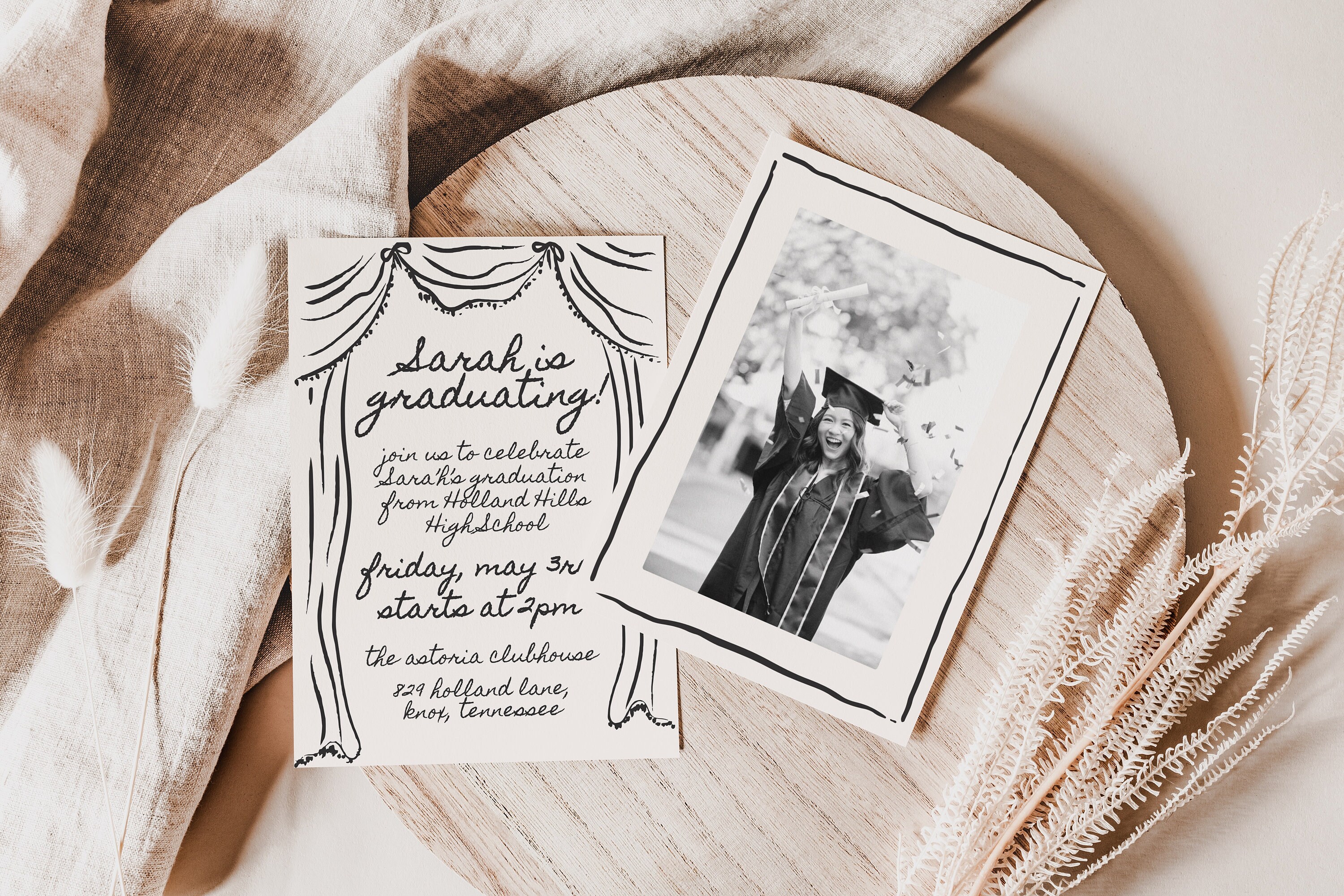 Graduation Party Invitation Template With Photo, Vintage Style ...