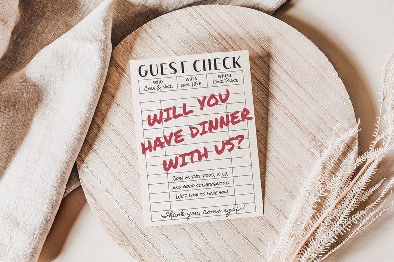 Guest Check Dinner Party Invitation Template, Editable Hotel Style ...