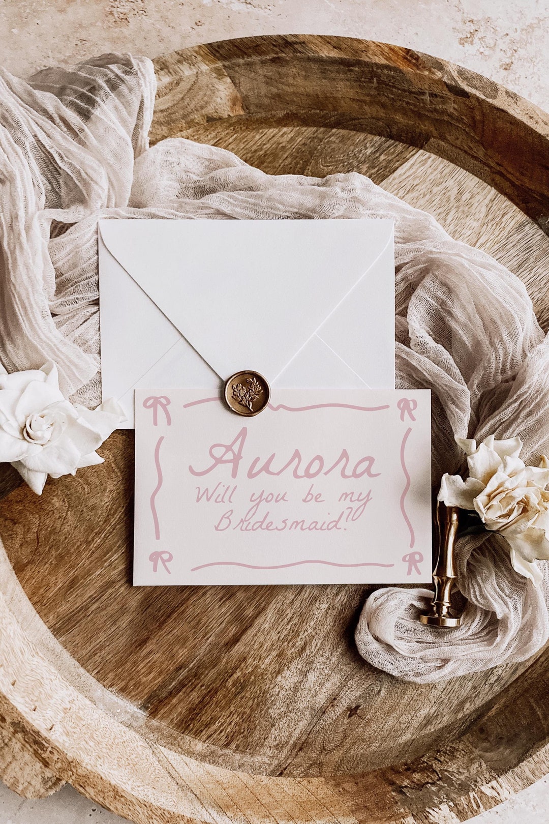 Bridesmaid Proposal Card Template With Pink Bow Border, Coquette ...