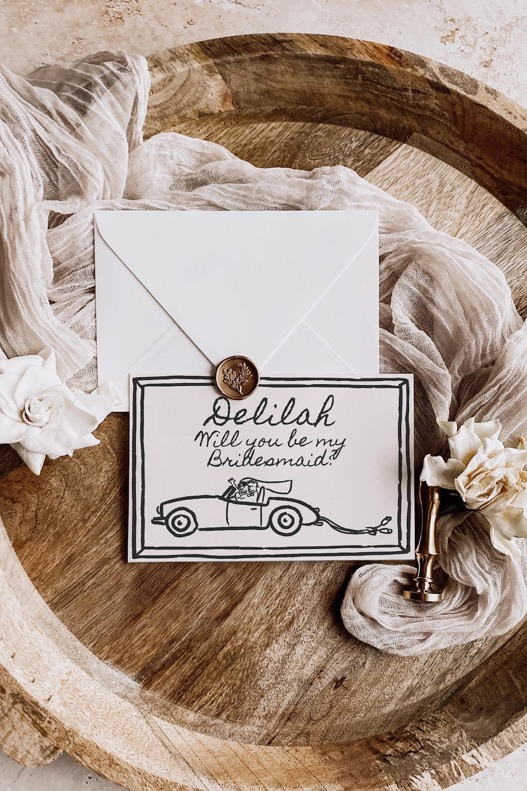 Bridesmaid Proposal Card Template With Hand Drawn Wedding Car Doodle ...