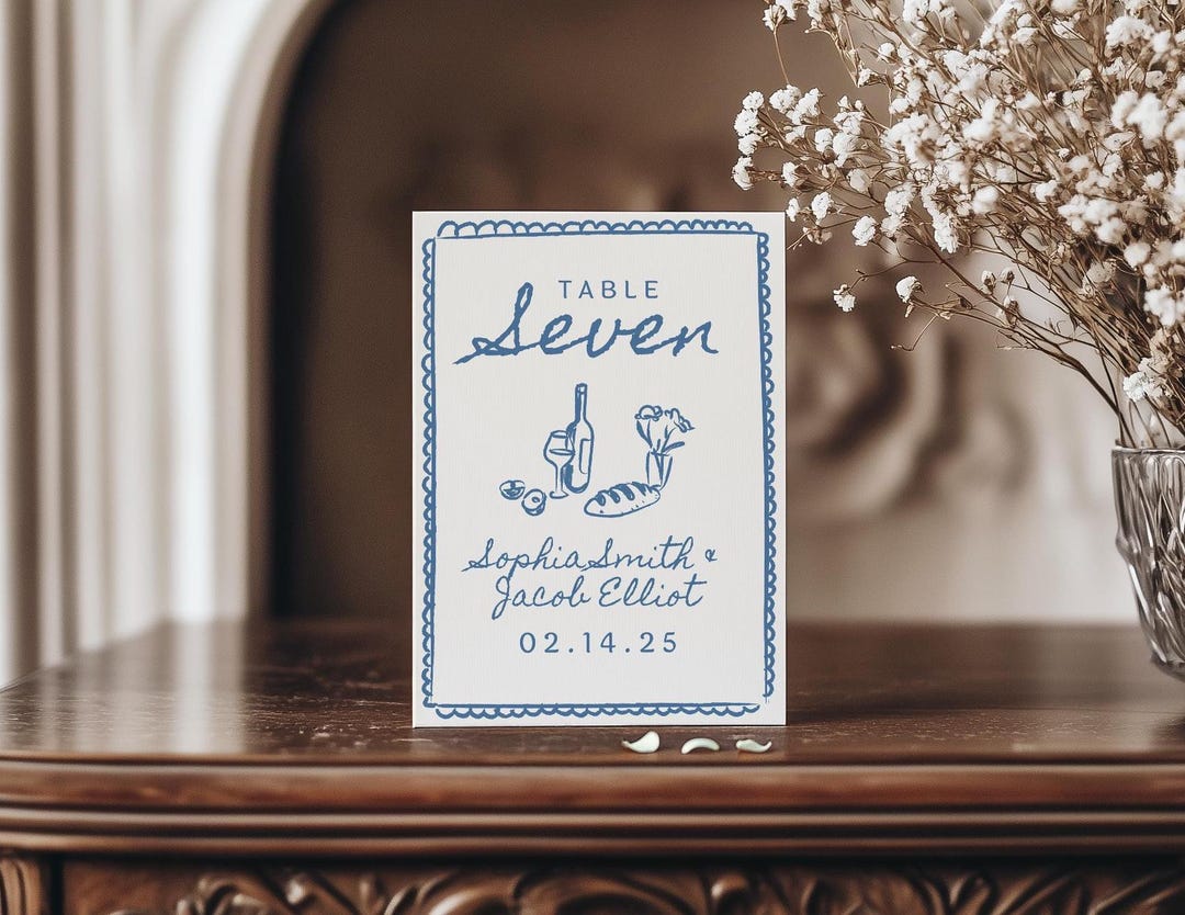 Coastal Wedding Table Numbers, Blue and White Number Sign Template ...
