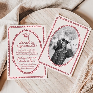 Graduation Party Invitation Template With Photo, Hand Drawn Grad ...