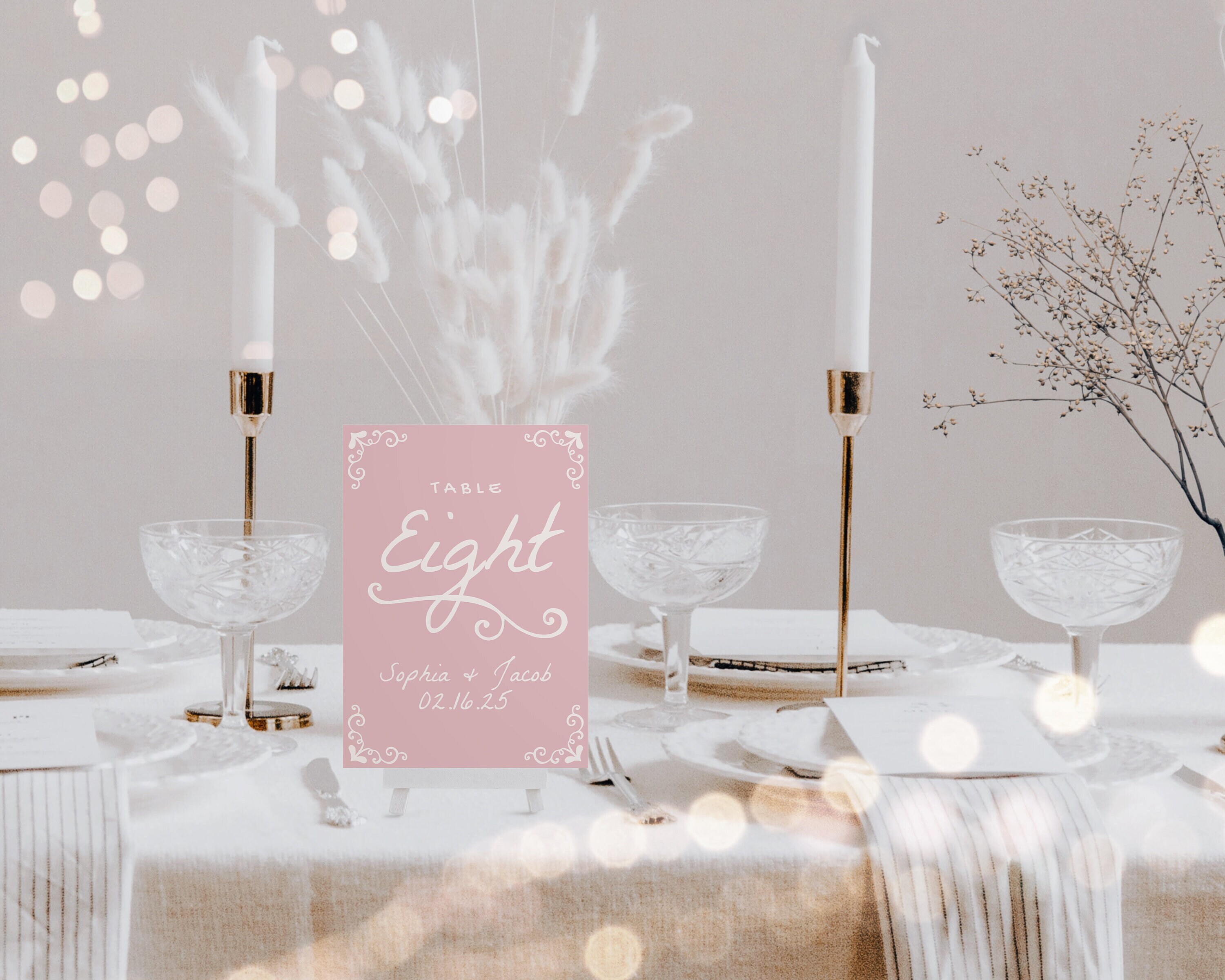 Pink Wedding Table Number Template, Elegant Printable Day of Wedding ...