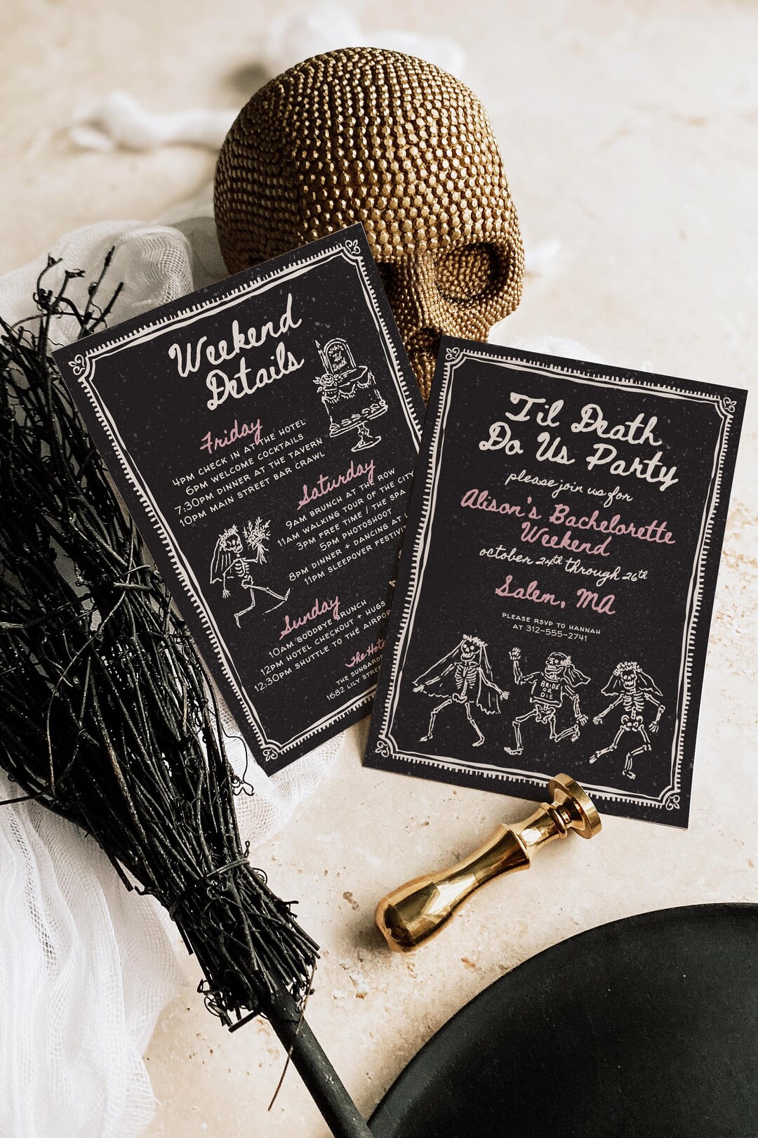 Dancing Skeleton Halloween Bachelorette Invitation Template With ...