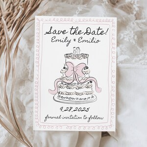 Save the Date Template With Hand Drawn Bow Wedding Cake Doodle ...