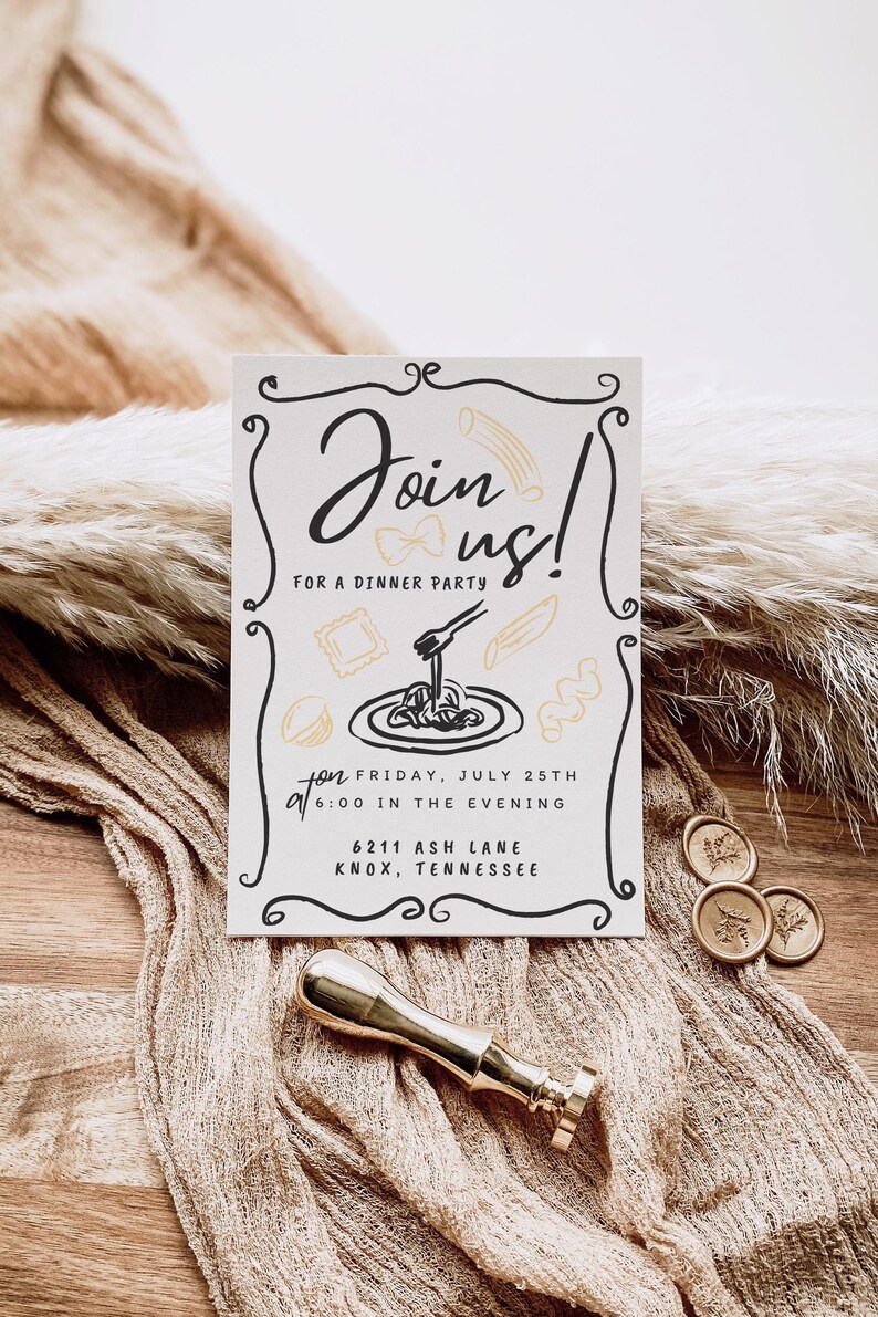 Pasta Dinner Party Invitation Template, Editable Cafe Style Cocktail ...