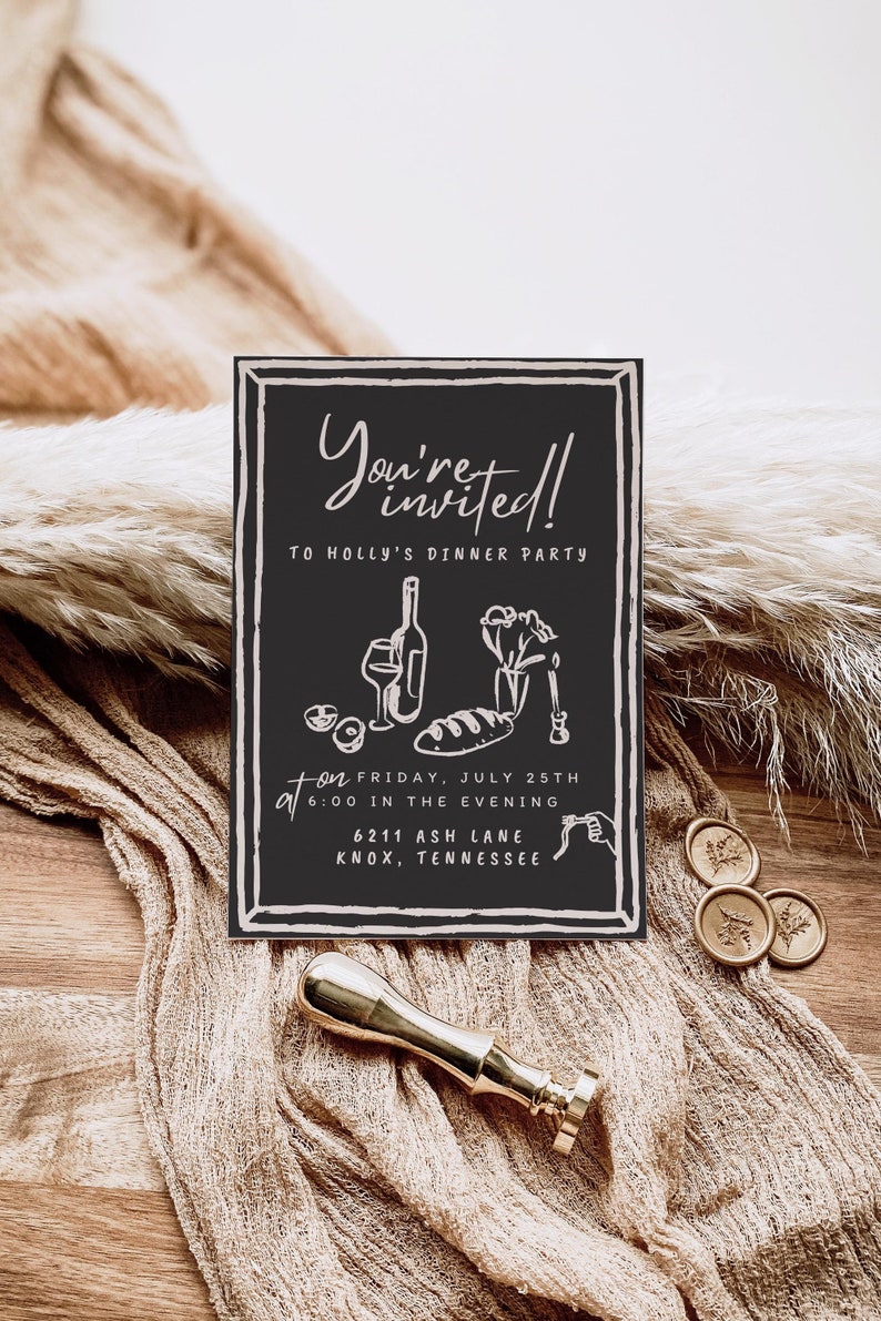 Vintage Dinner Party Invitation Template, Editable Cafe Chalkboard ...