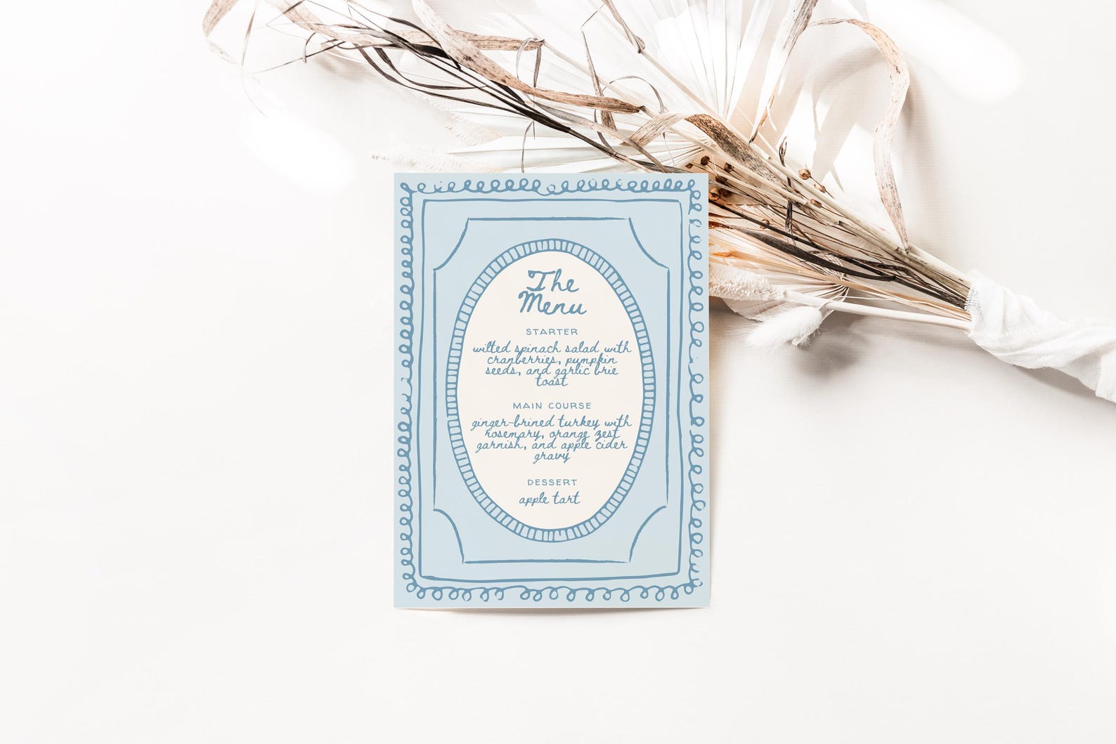 Vintage Wedding Menu Template - Hand Drawn Light Blue Canva Design - Etsy