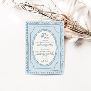 Light Blue Menu Template for Coastal Wedding Theme, Hand Drawn Spring ...