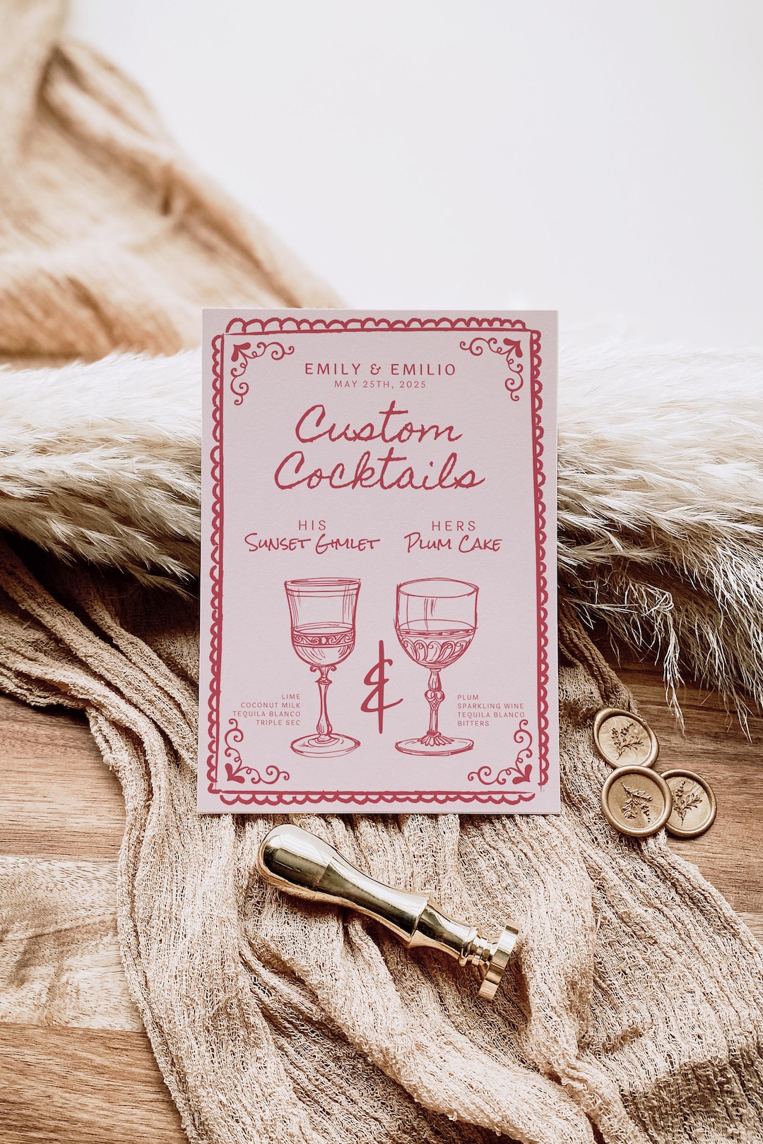 Signature Cocktail Sign Template for Romantic Wedding, Hand Drawn ...