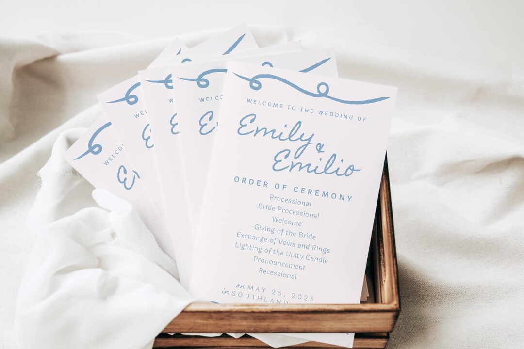 Hand Drawn Wedding Program Template for Whimsical Destination Wedding ...