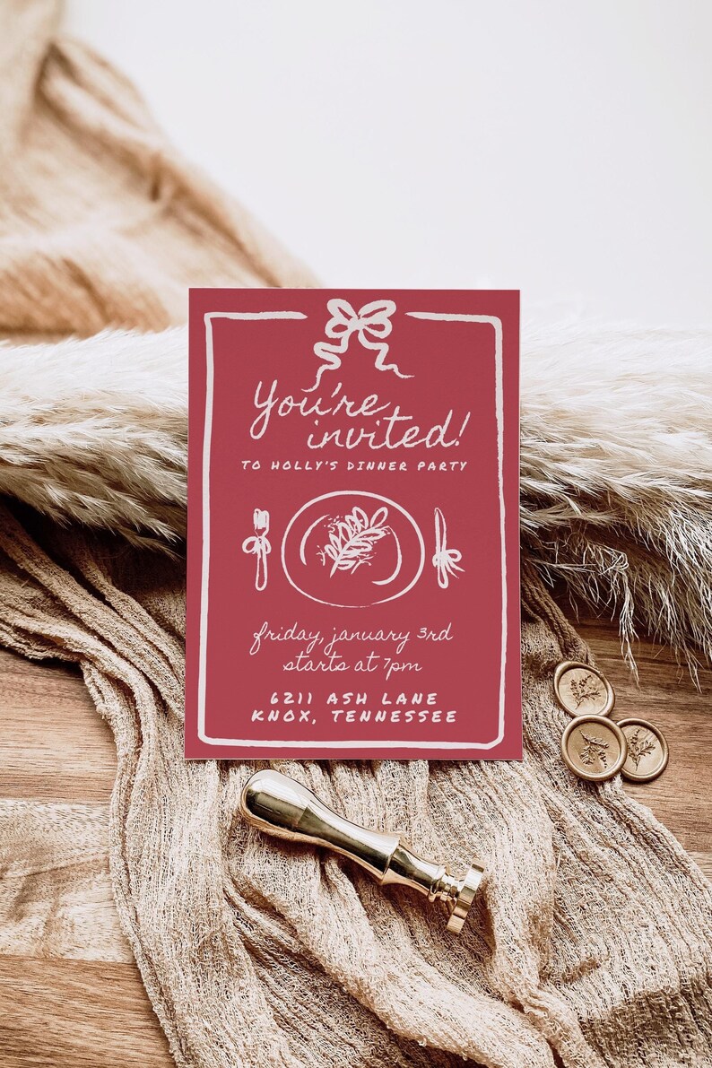Whimsical Dinner Party Invitation Template, Editable Cafe Inspired ...