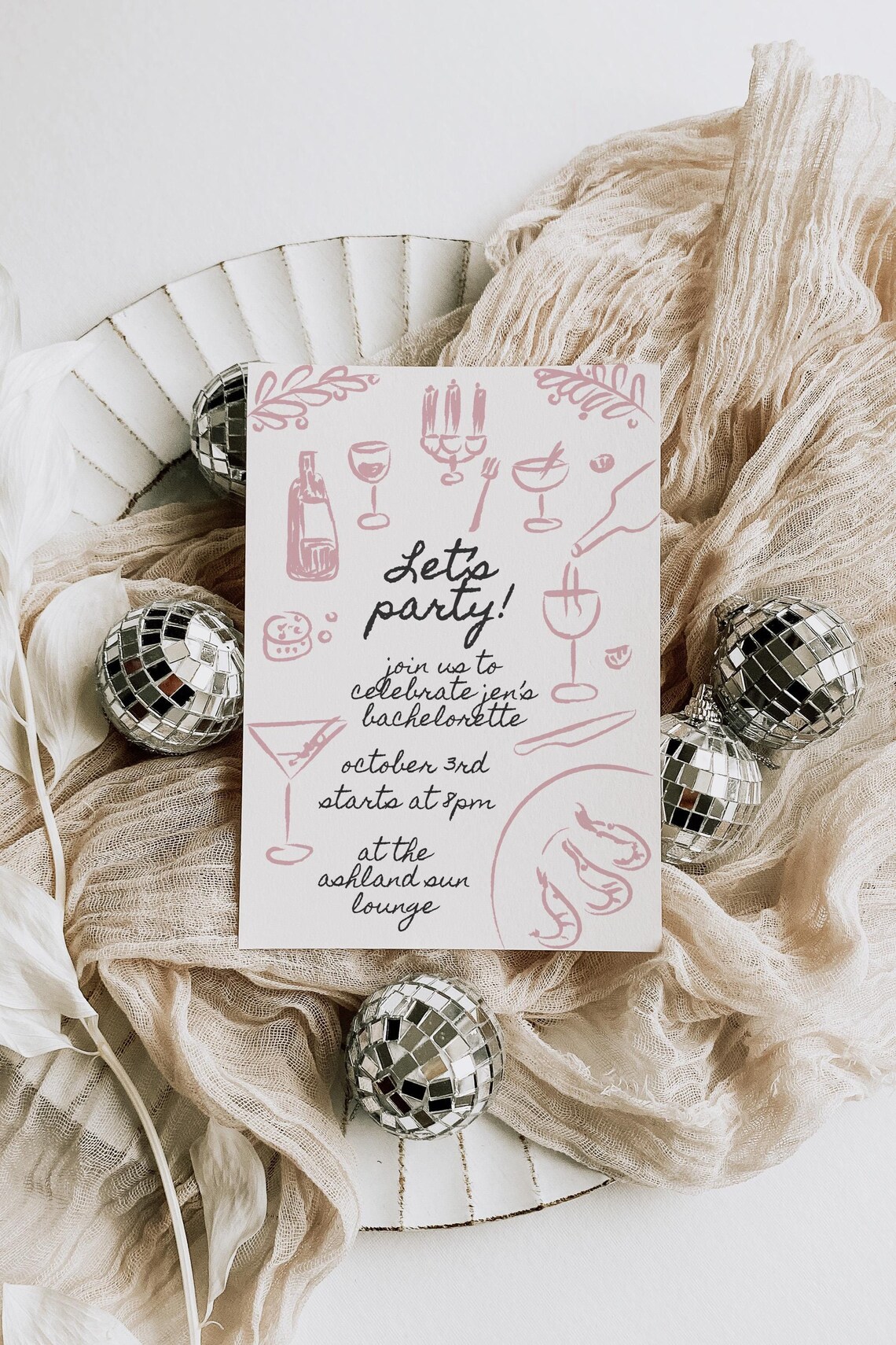 Bachelorette Party Invite, Hand-drawn Pink Doodles (editable Canva ...