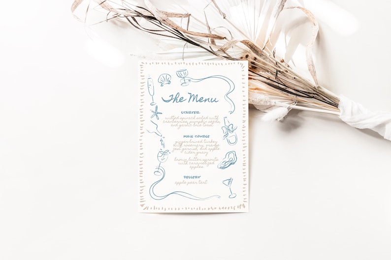 Coastal Wedding Menu Template: Hand-drawn Seashells, Summer Style - Etsy