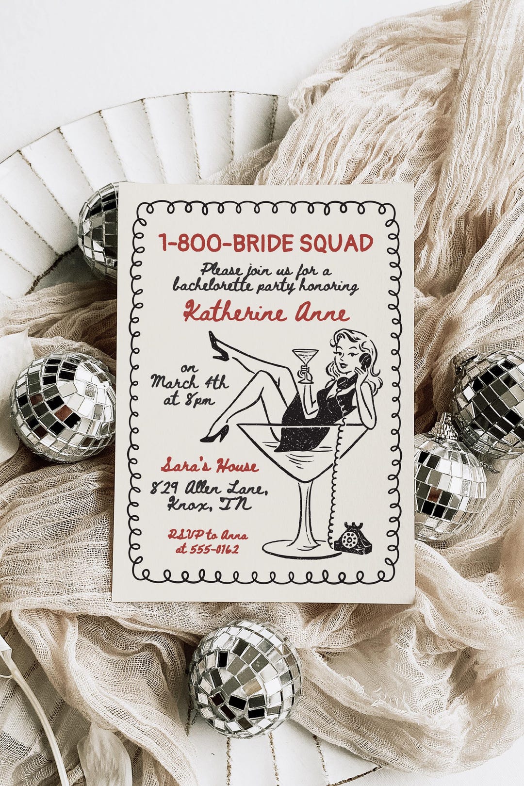 Retro 1950s Themed Bachelorette Party Invitation Template, Pin up Girl ...