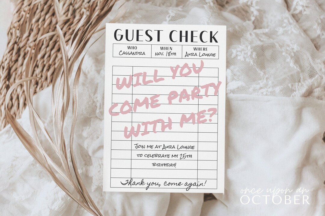 Guest Check Birthday Party Invitation Template, Printable Hand Drawn ...