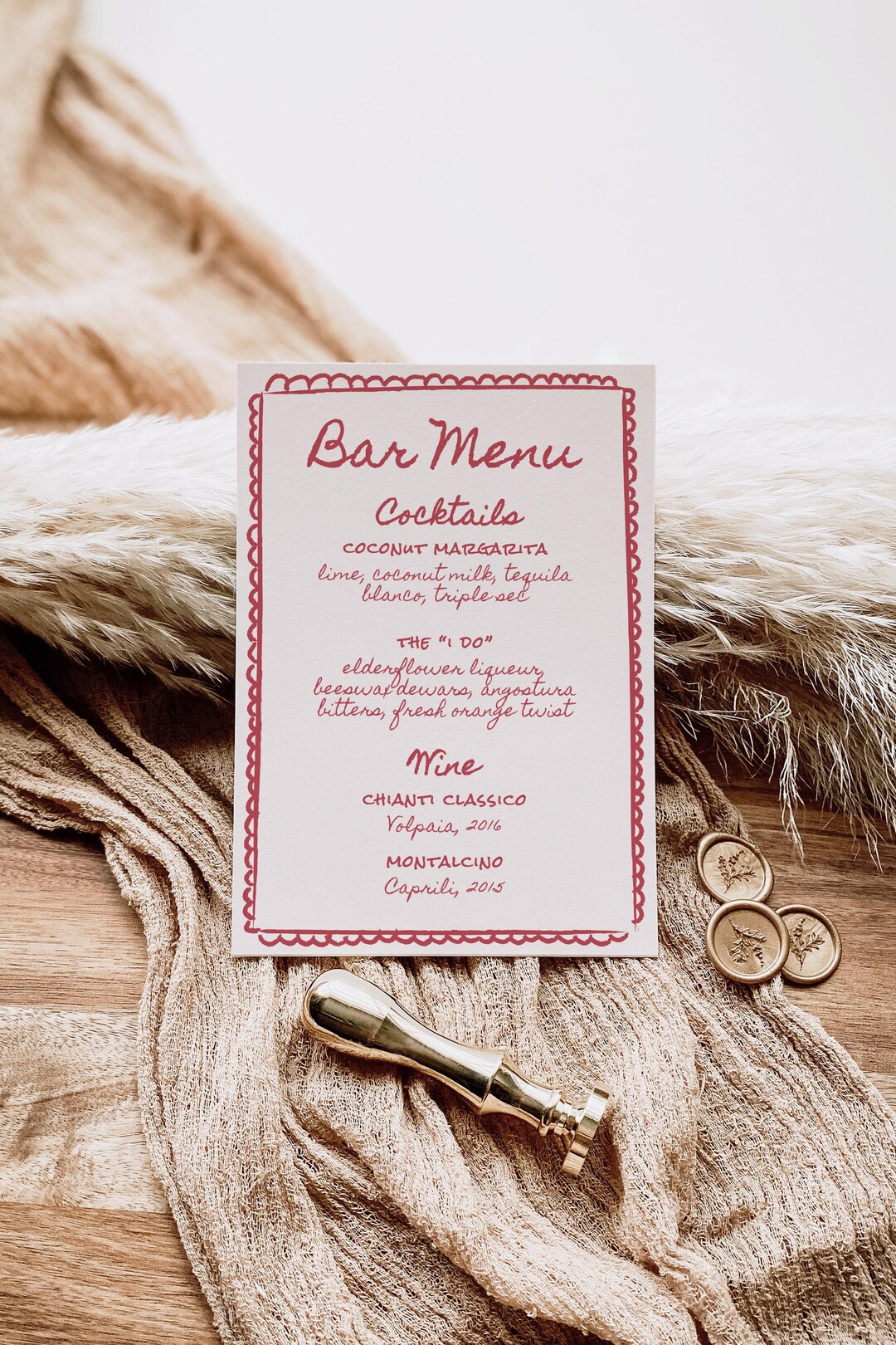 Simple Bar Menu Template for Italian Wedding Theme, Hand Drawn Cocktail ...