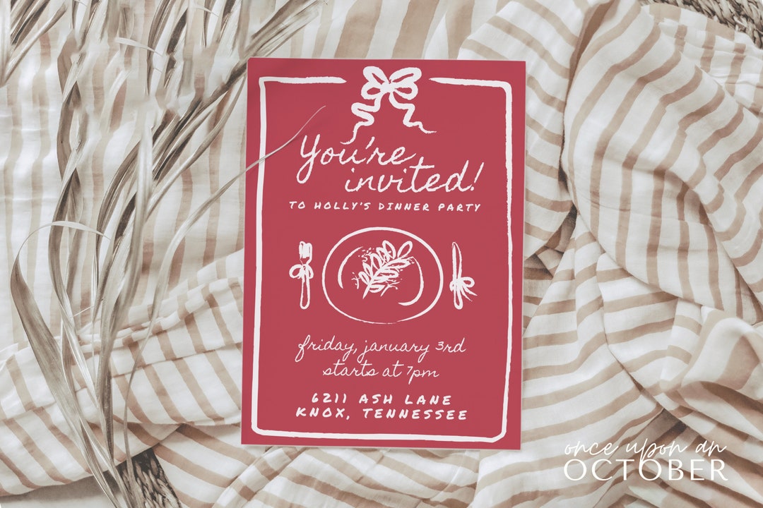 Whimsical Dinner Party Invitation Template, Editable Cafe Inspired ...