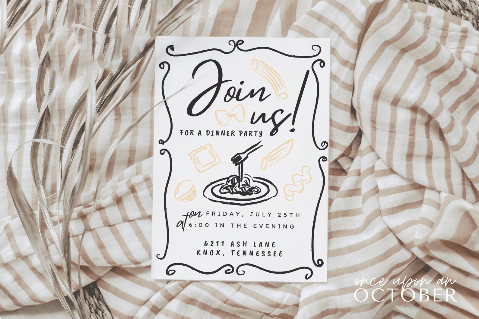 Pasta Dinner Party Invitation Template, Editable Cafe Style Cocktail ...