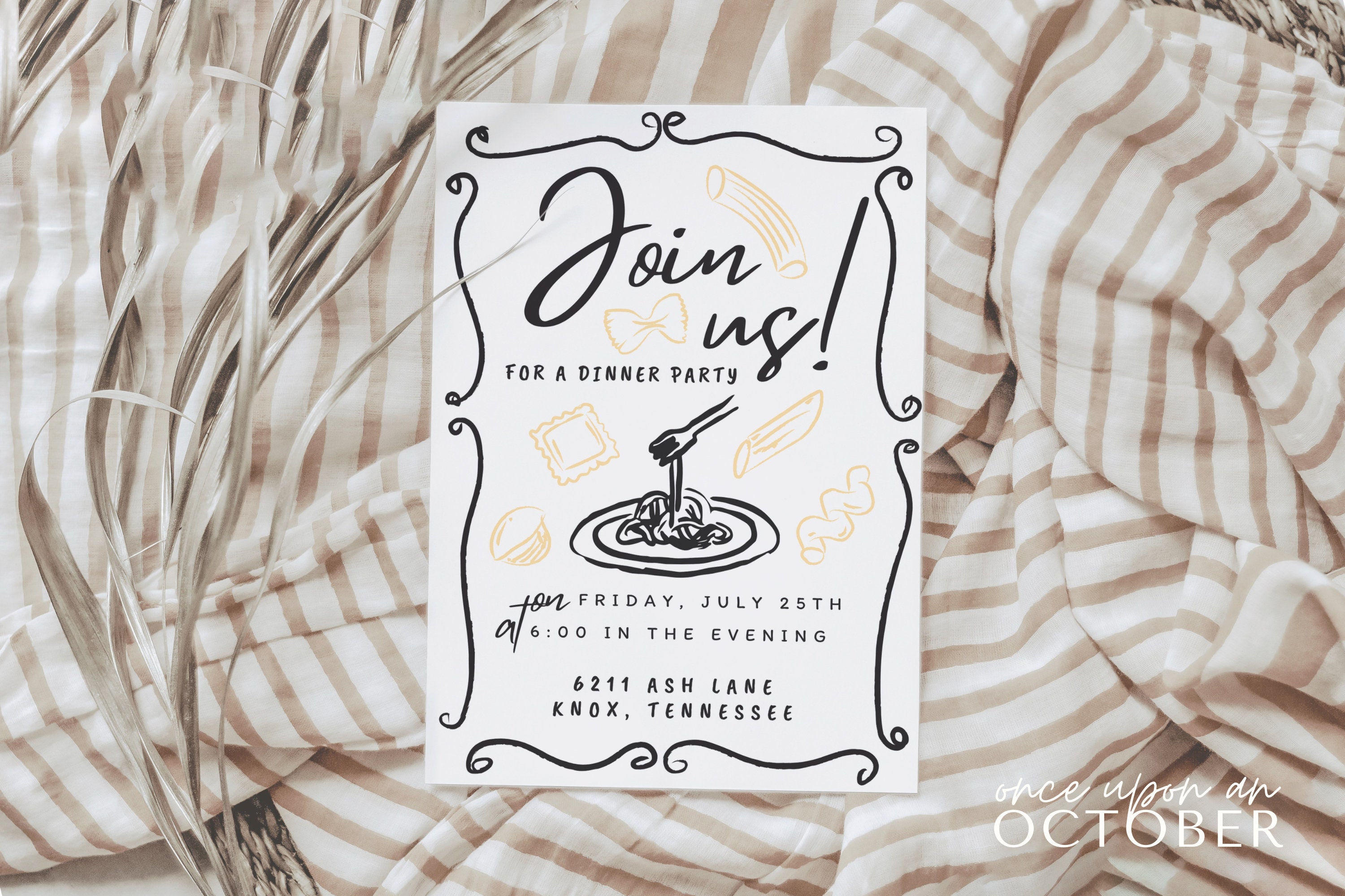 Pasta Dinner Party Invitation Template, Editable Cafe Style Cocktail ...