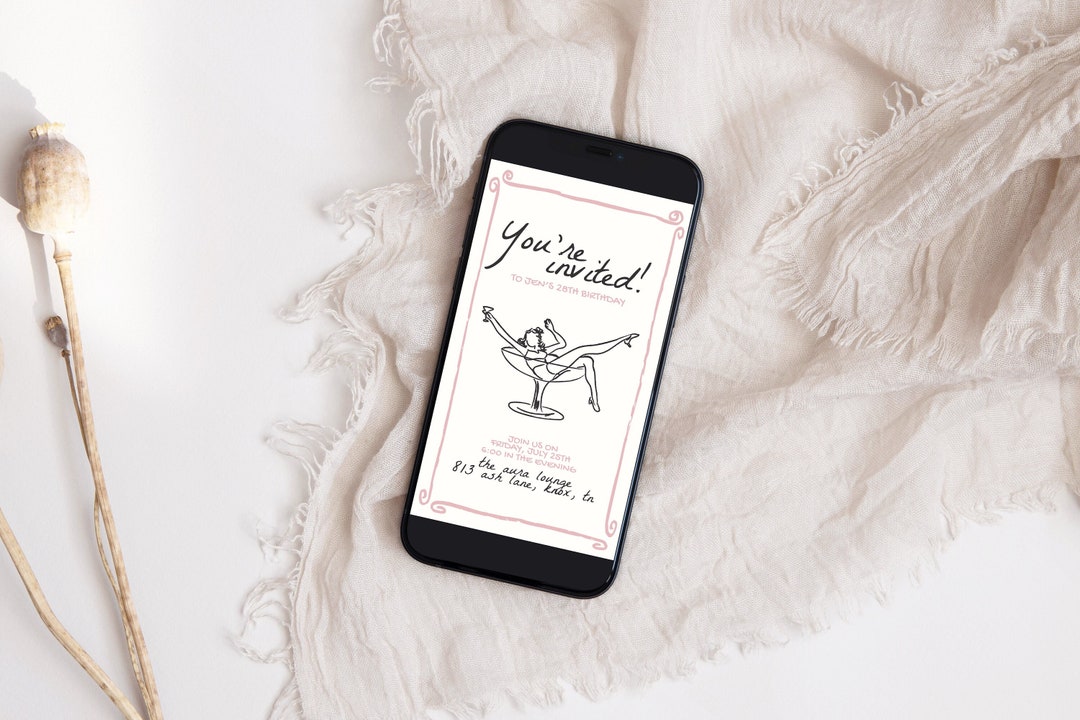 Electronic Birthday Party Invitation Template With Martini Glass Girl ...