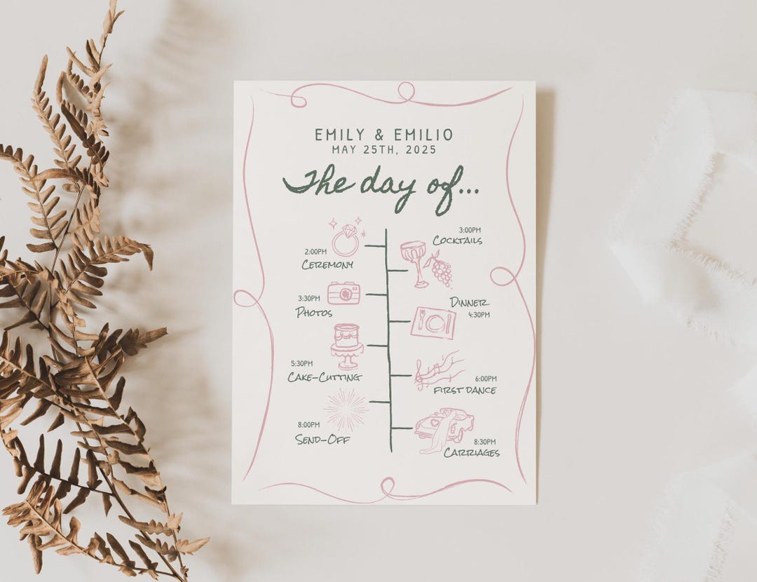 Hand Drawn Wedding Timeline Template With Icons, Fun Quirky Order of ...