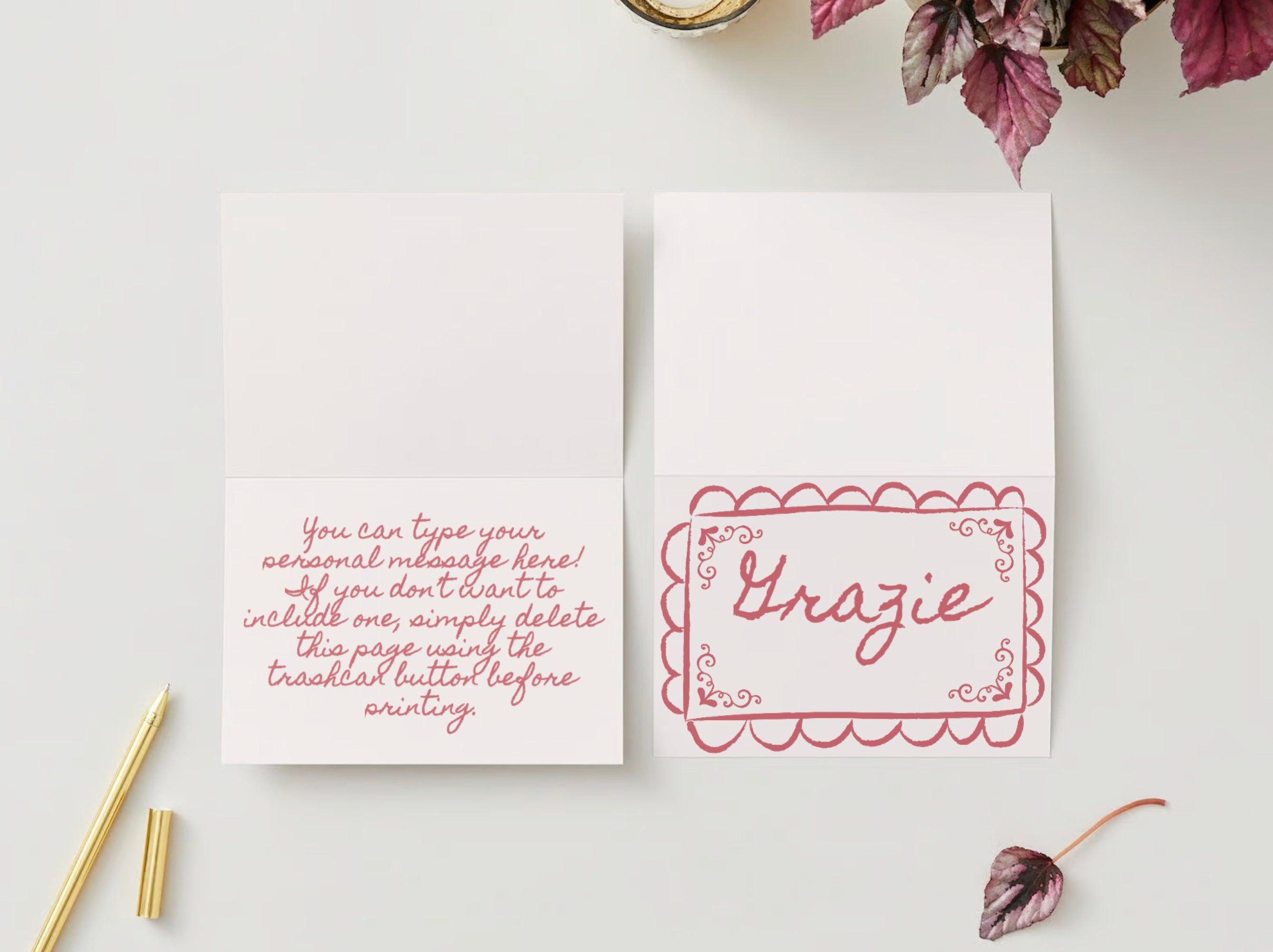 Editable Thank You Card Template for Italian Wedding, Printable Grazie ...