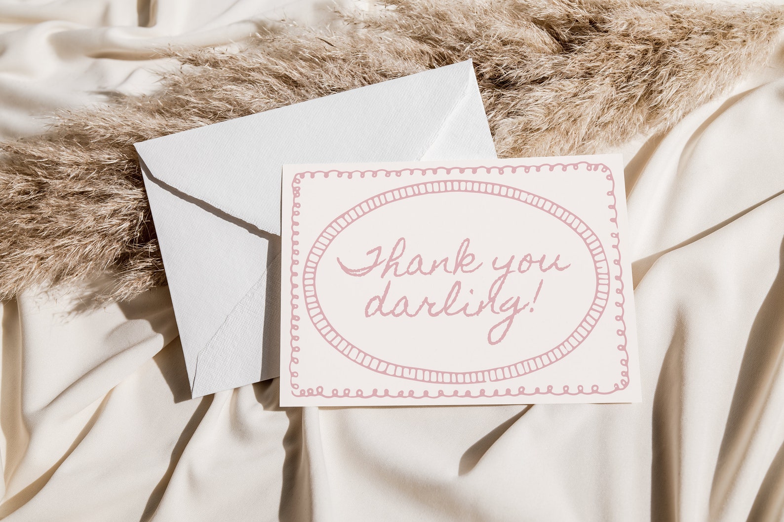 Editable Thank You Card Template With Hand Drawn Pink Loop Border ...