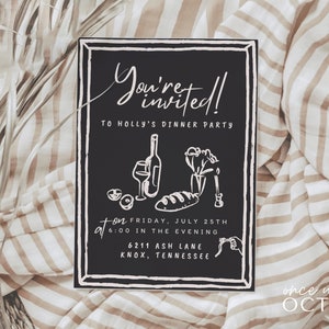 Vintage Dinner Party Invitation Template, Editable Cafe Chalkboard ...