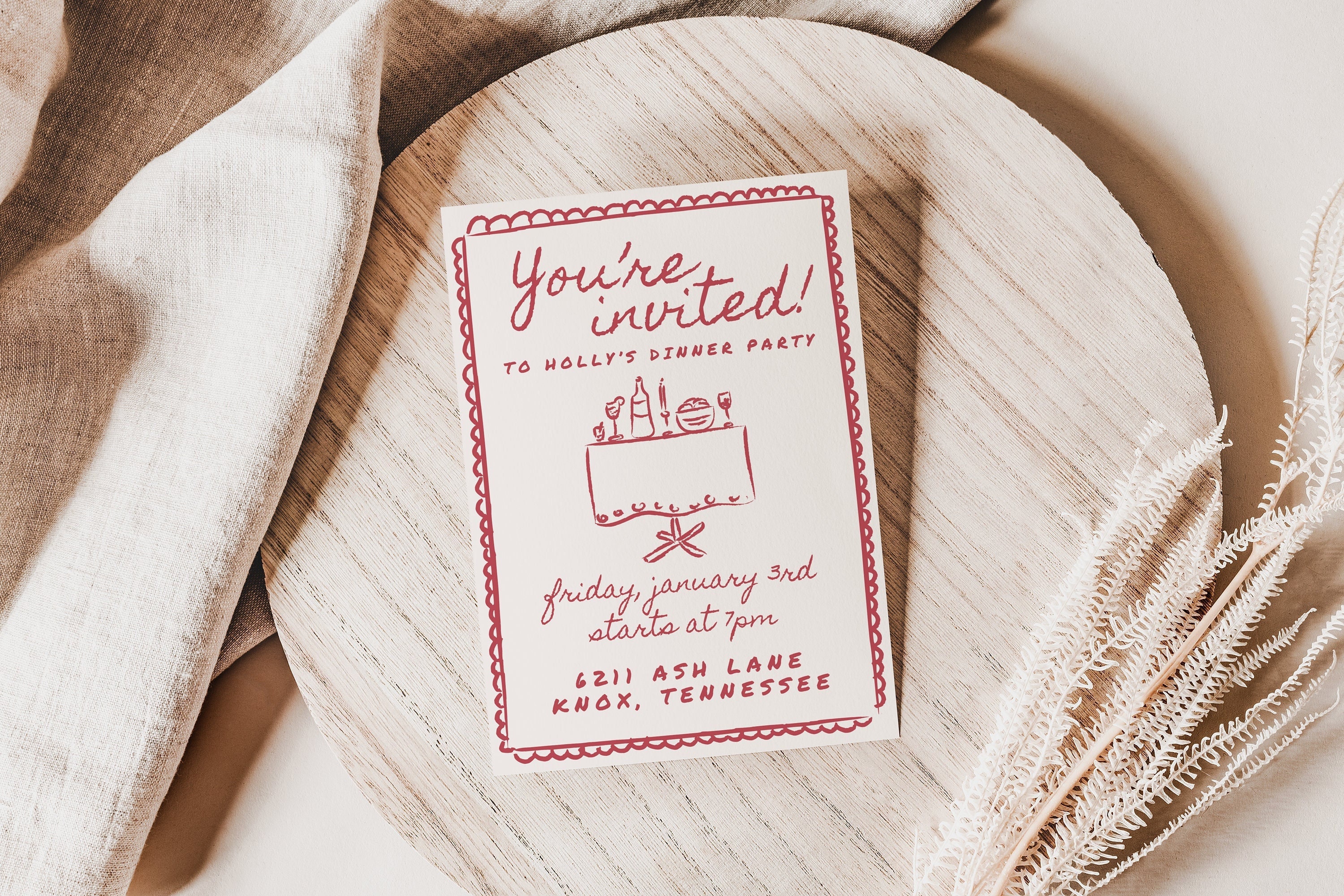 Vintage Dinner Party Invitation Template, Editable Cafe Table Style ...