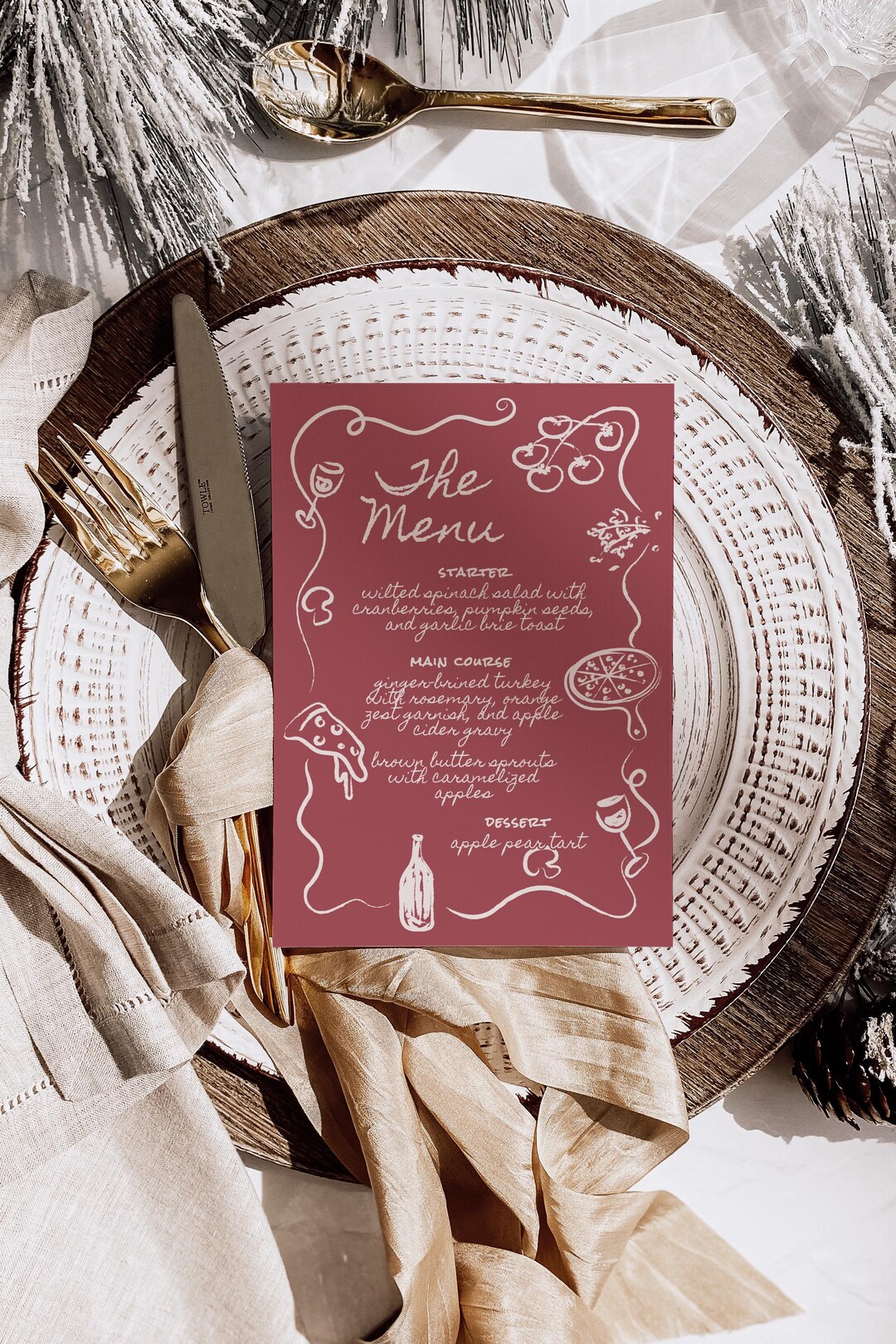 Red Menu Template for Italian Party Theme, Hand Drawn Fun Summer Dinner ...