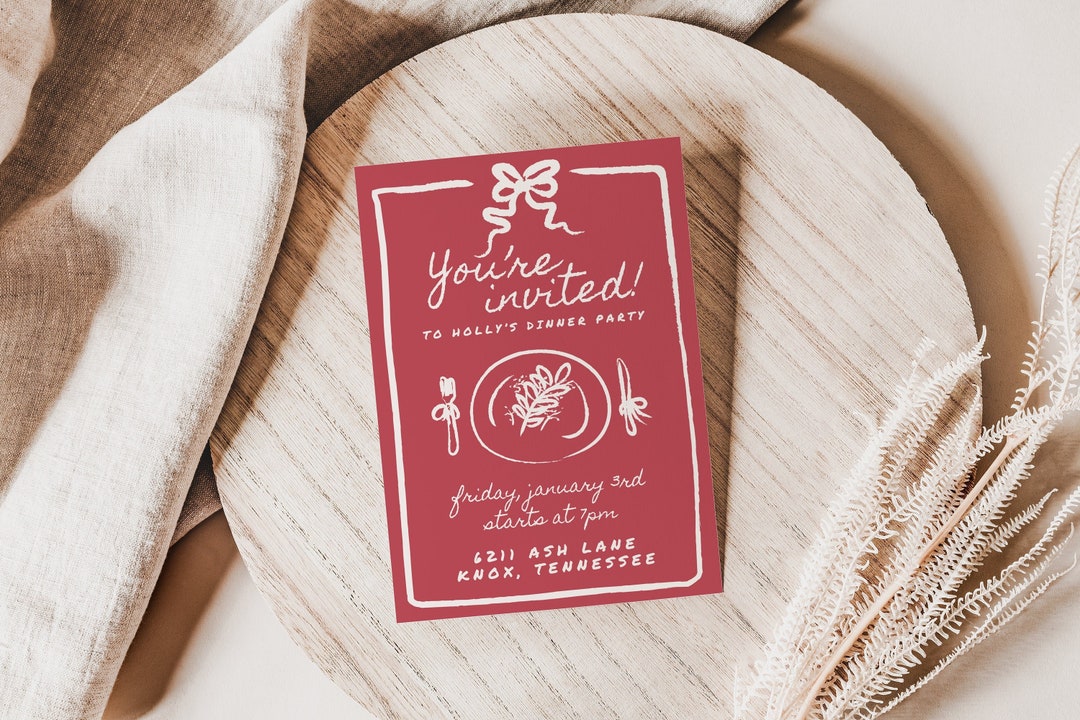 Whimsical Dinner Party Invitation Template, Editable Cafe Inspired ...