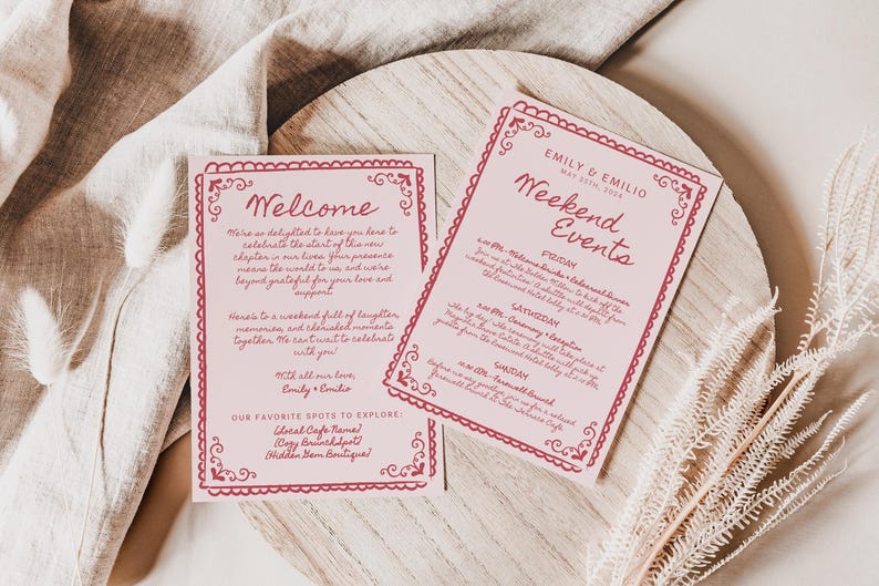 Hand Drawn Wedding Welcome Letter and Weekend Events Template, Coquette ...