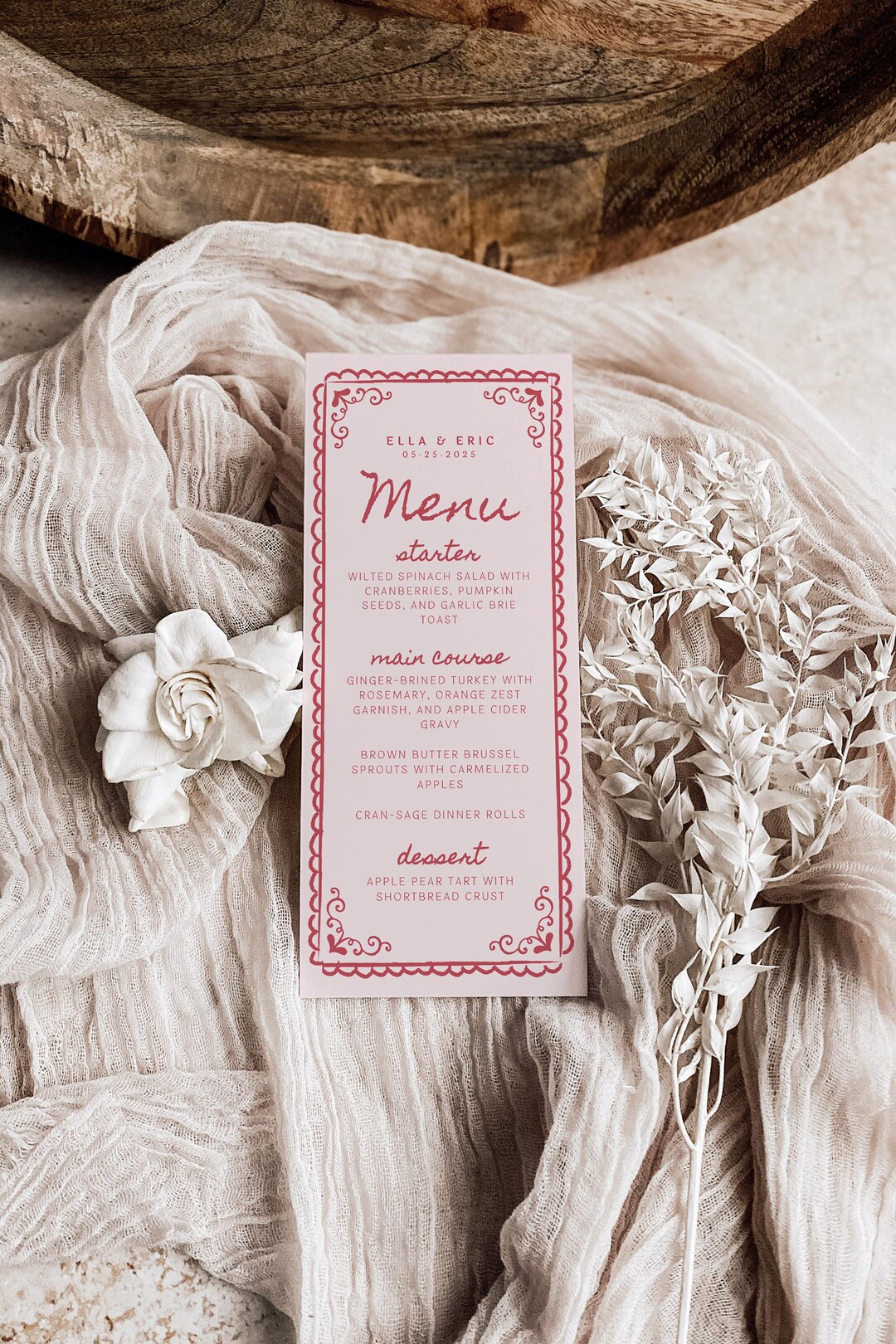 Menu Template for Whimsical Romantic Wedding Theme, Hand Drawn ...