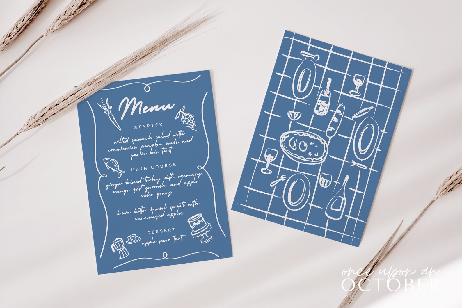 Blue White Dinner Menu Template, Whimsical Hand Drawn Handwritten ...