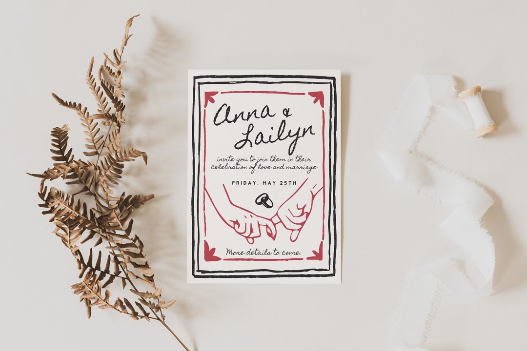 Whimsical Wedding Save the Date: Hand Drawn Retro Canva Template - Etsy