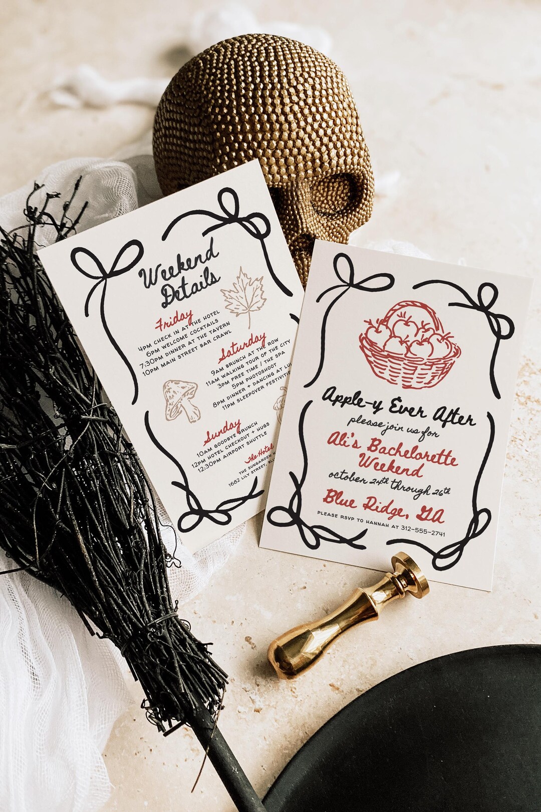 Fall Bachelorette Invitation Template With Weekend Itinerary, Appley ...